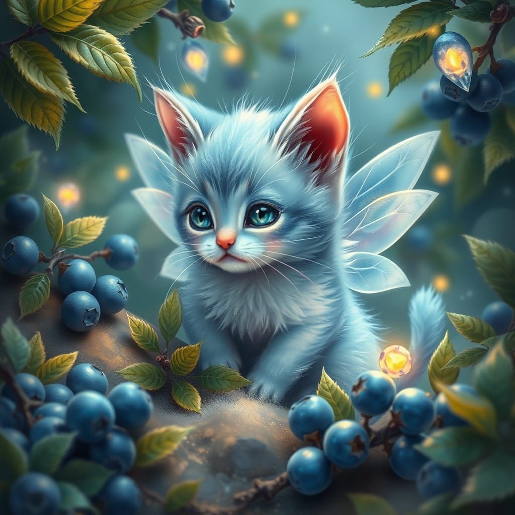 Whimsical Kitten in Ethereal Fantasy Landscape - AI Art