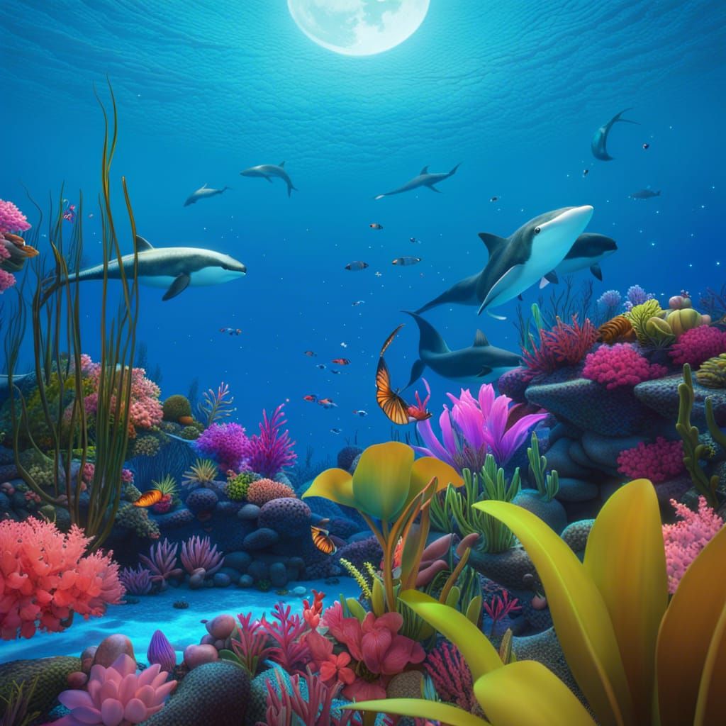 Blue Moon Ocean - AI Generated Artwork - NightCafe Creator