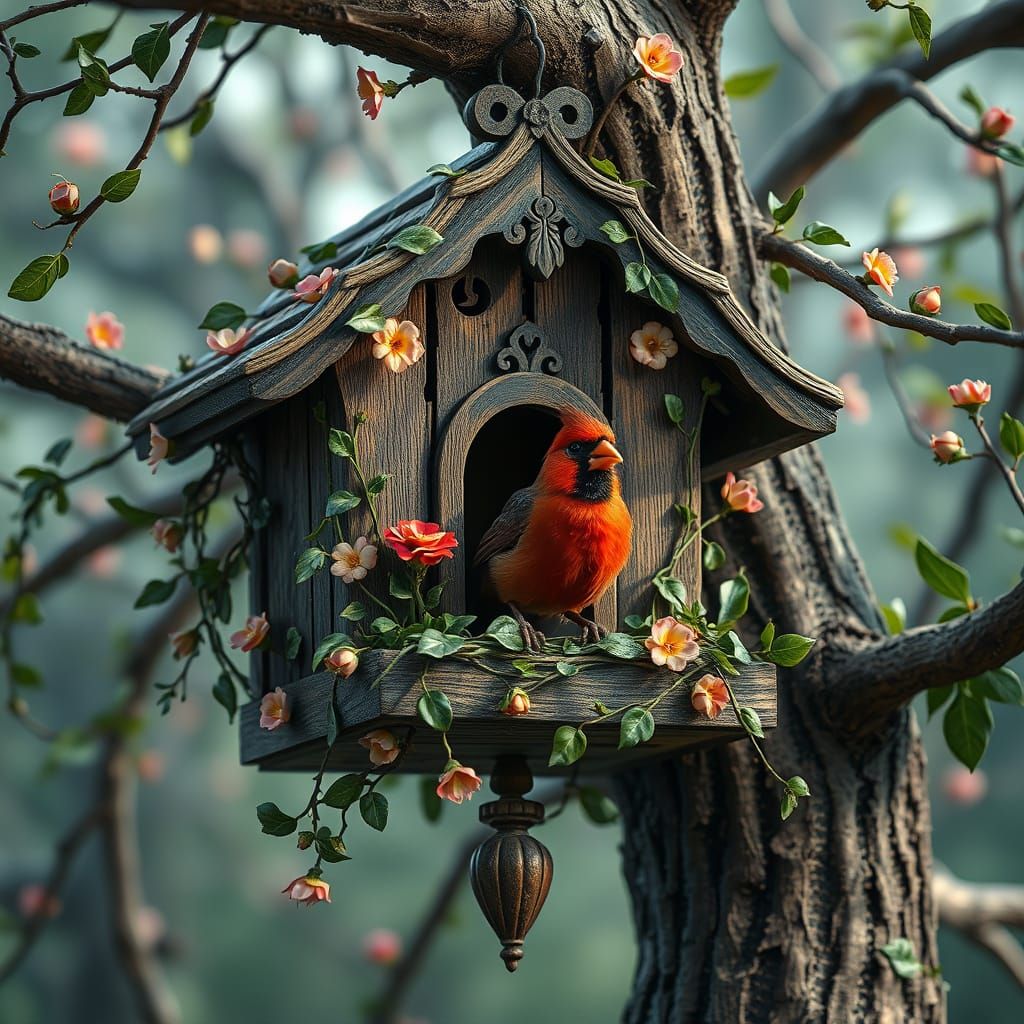 birdhouse Cardinal- Daily challenge #948 - NightCafe