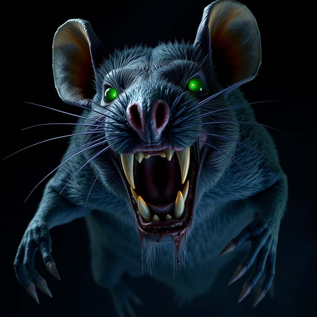 Twisted Demon Rat with Blood-Stained Face - AI Art