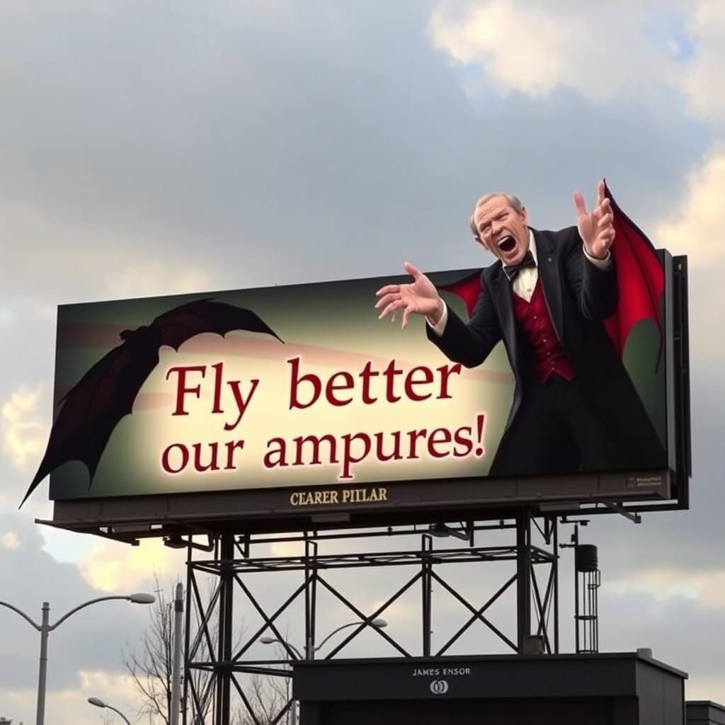 Vampires Soar in a Whimsical Billboard - AI Art