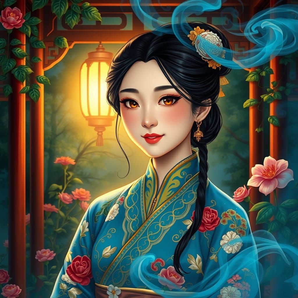 Chinese Lady - Mystic Mist at the garden Pavilion II