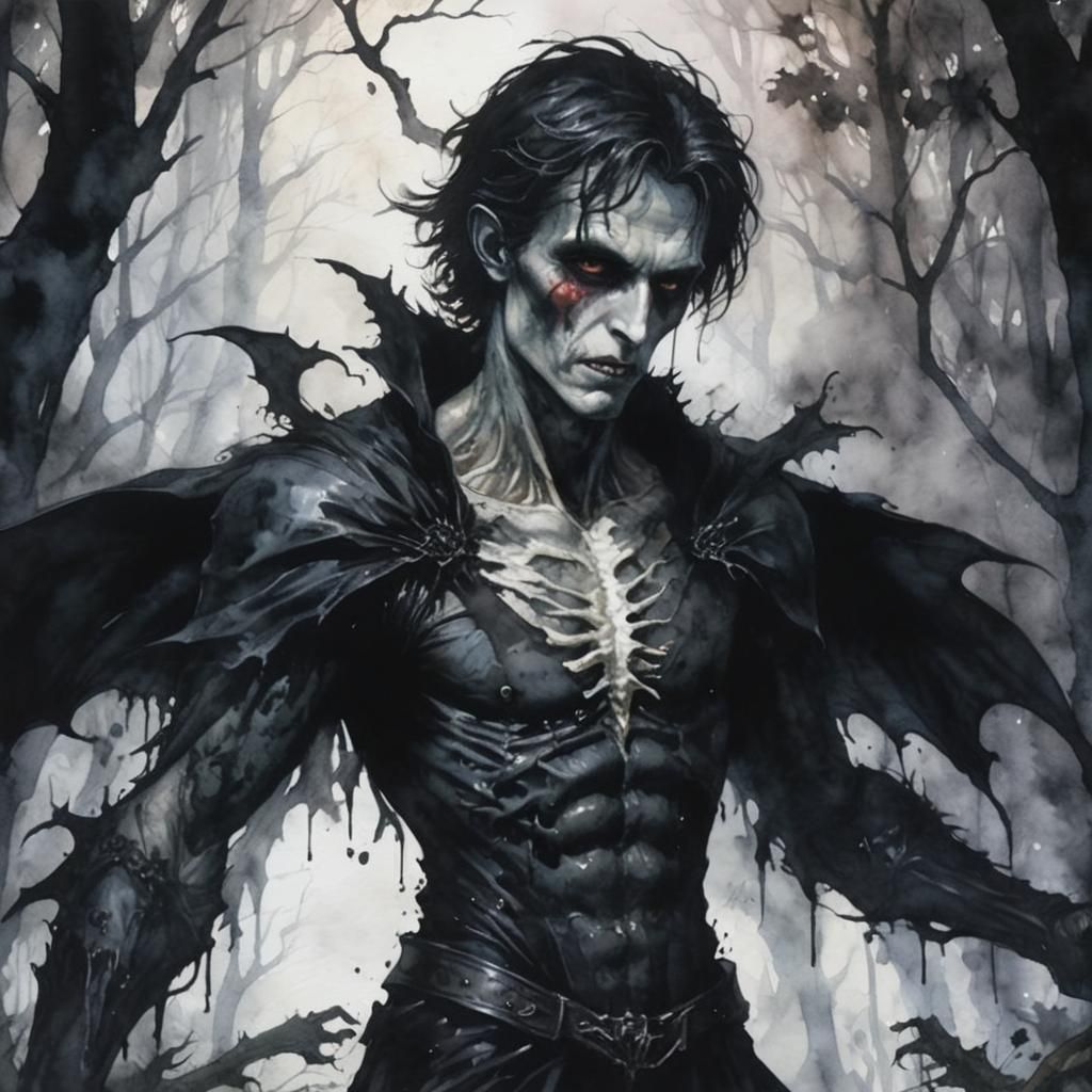 macabre dark fantasy Watercolor painting, alcohol inks of desperate ...