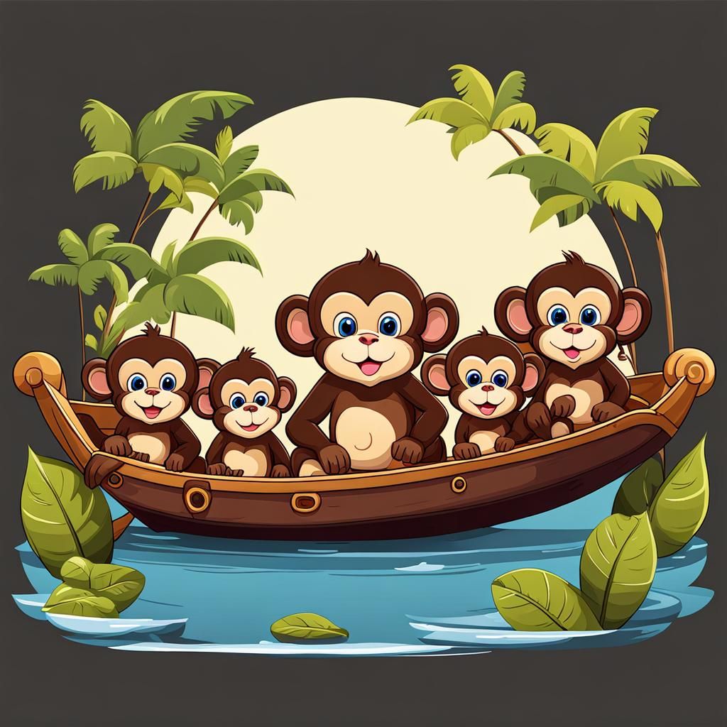 cute cartoon baby monkey row boat - AI Generated Artwork - NightCafe ...