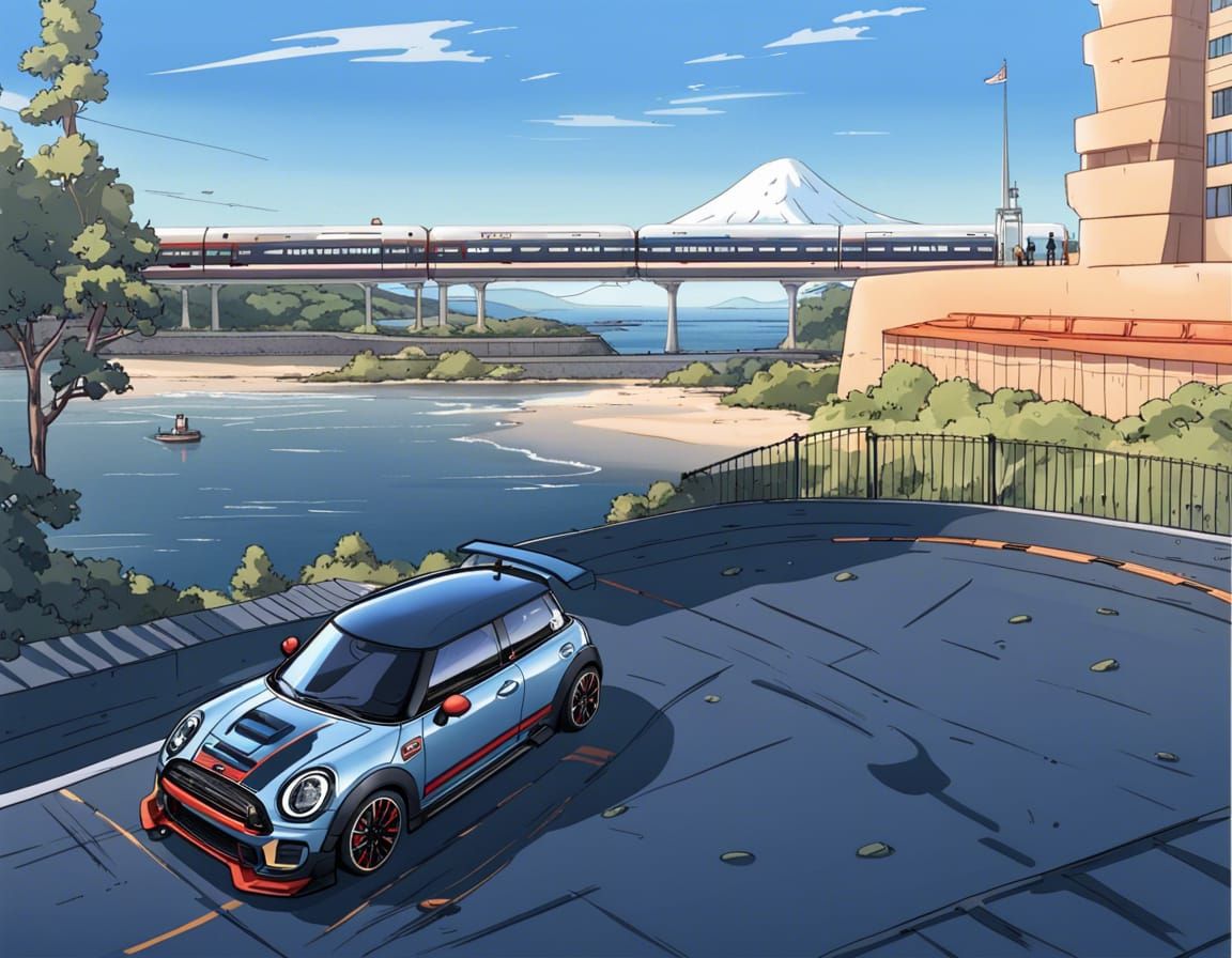 mini cooper by the sea - AI Generated Artwork - NightCafe Creator