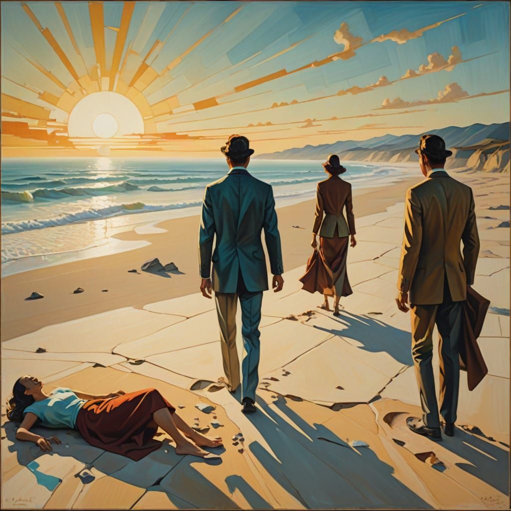 Surrealist Cubist Beach Scene at Dawn in Vibrant C... - AI Art