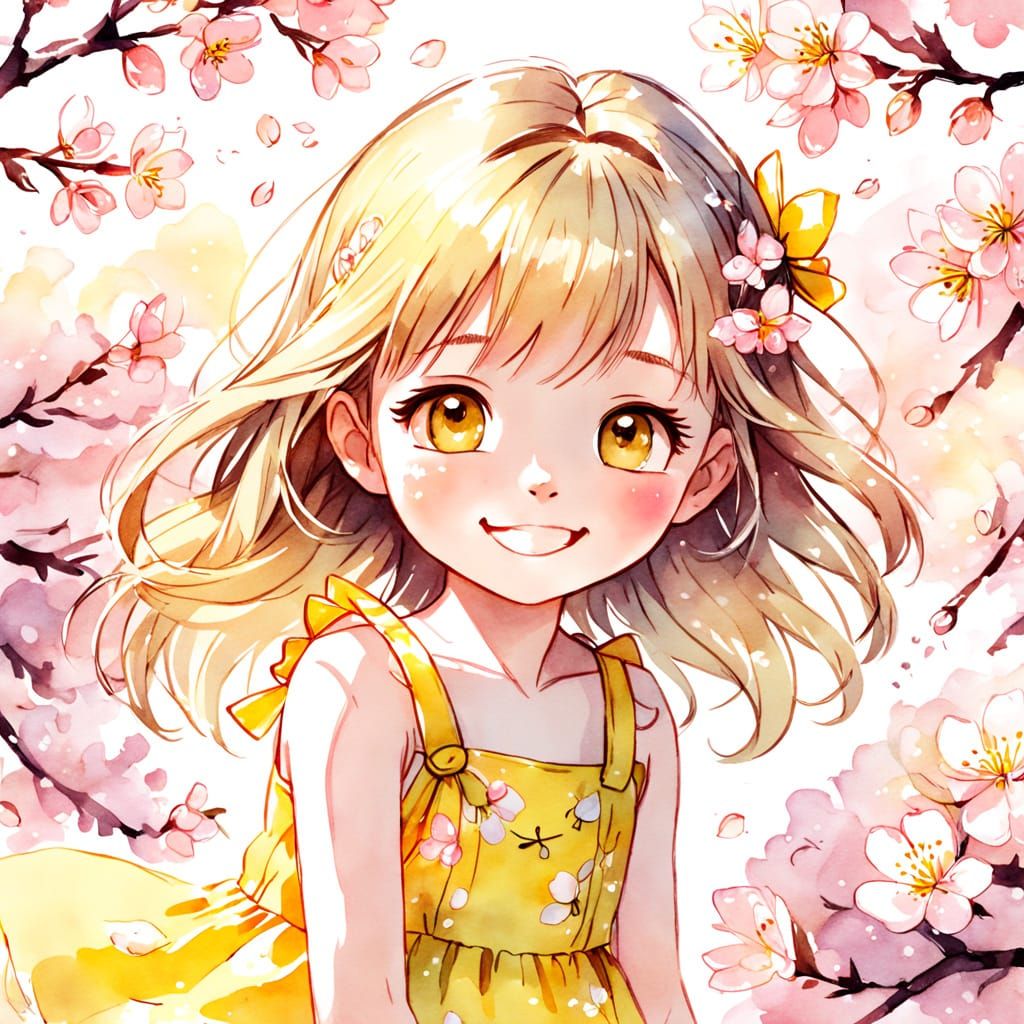 chibi art , watercolor sketch - Whimsical Chibi Girl Amidst ...