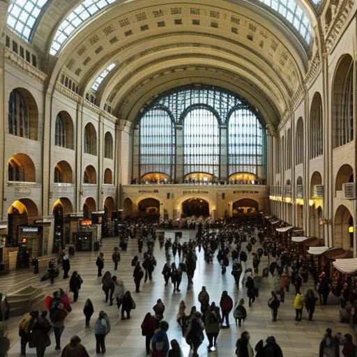 Energetic Union Station Scene in a Vibrant Urban A... - AI Art