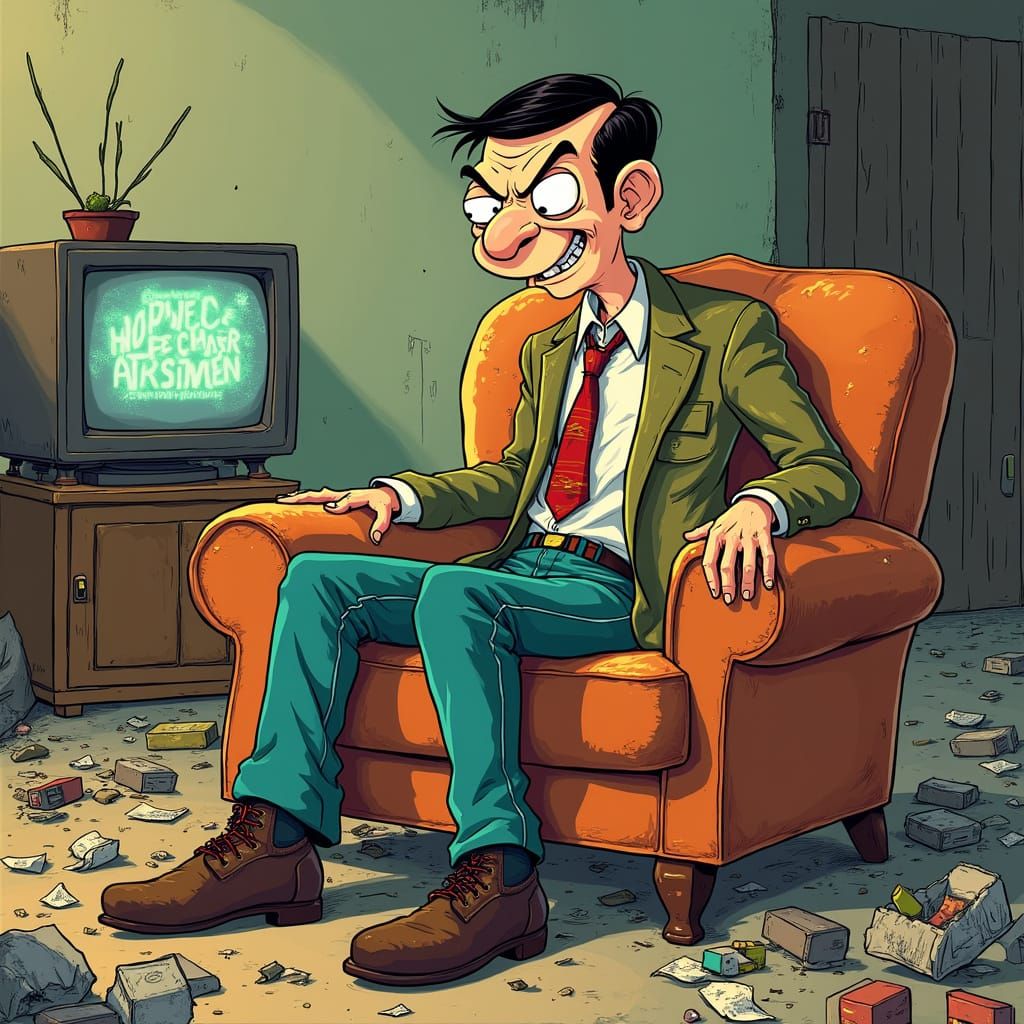 Slacker Icon Mr. Bean in Crude Cartoon Style - AI Art