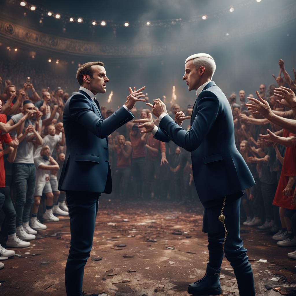emmanuel macron and Slim Shady in a rap battle - AI Generated Artwork ...