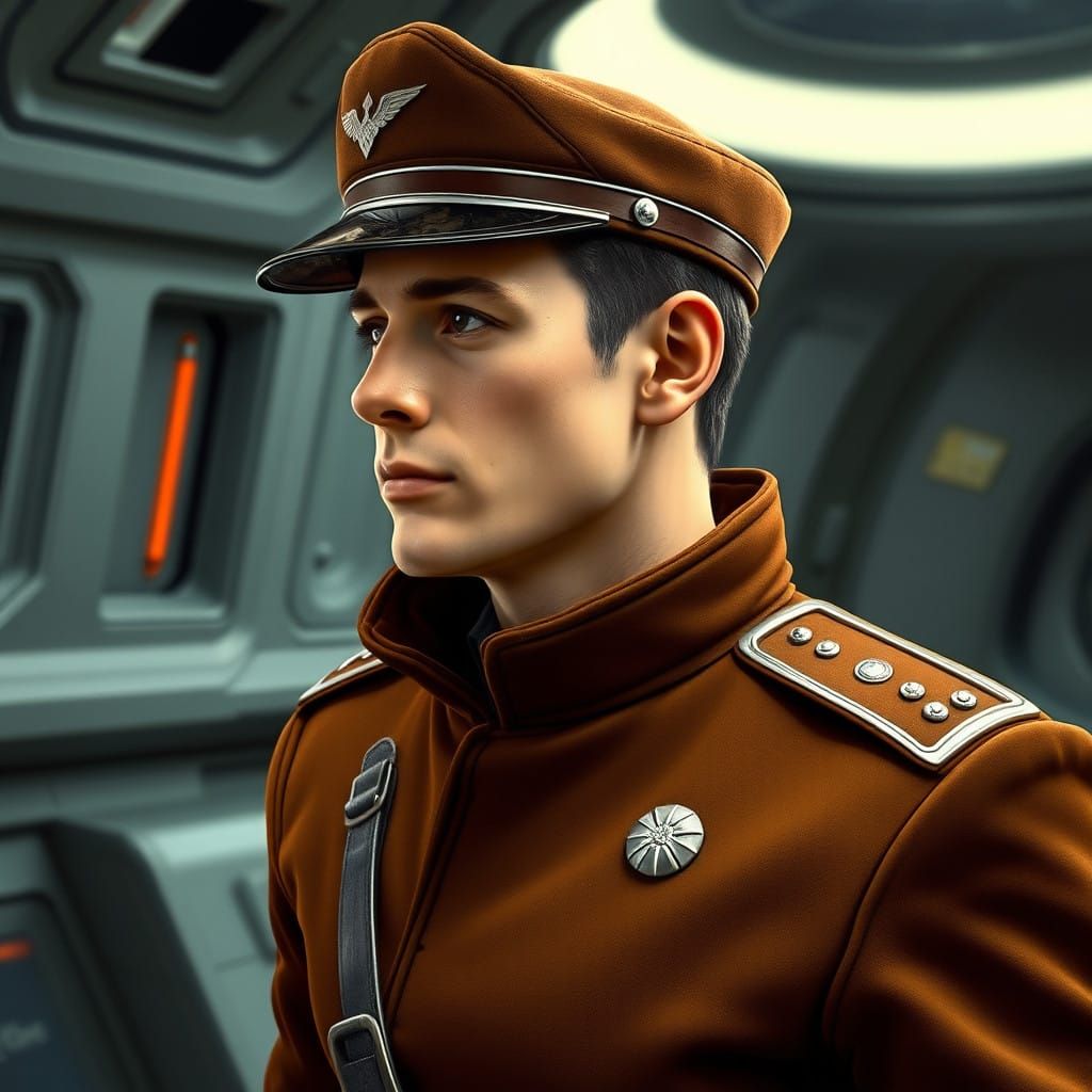 Short Sci-Fi Officer in Brown Uniform with Silver ... - AI Art