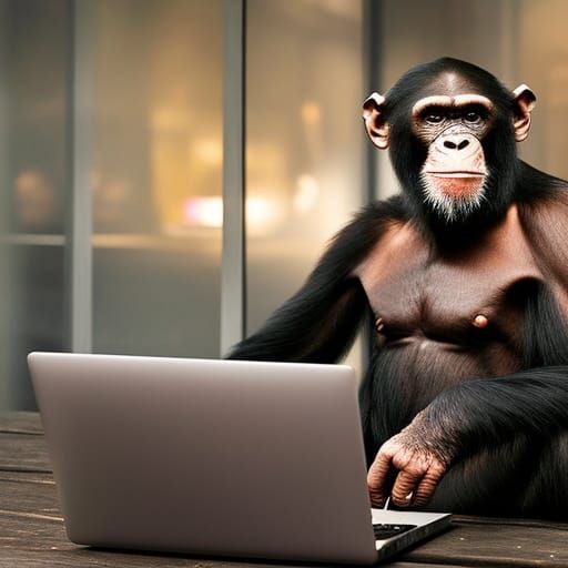 Chimpanzee is using laptop - AI Generated Artwork - NightCafe Creator