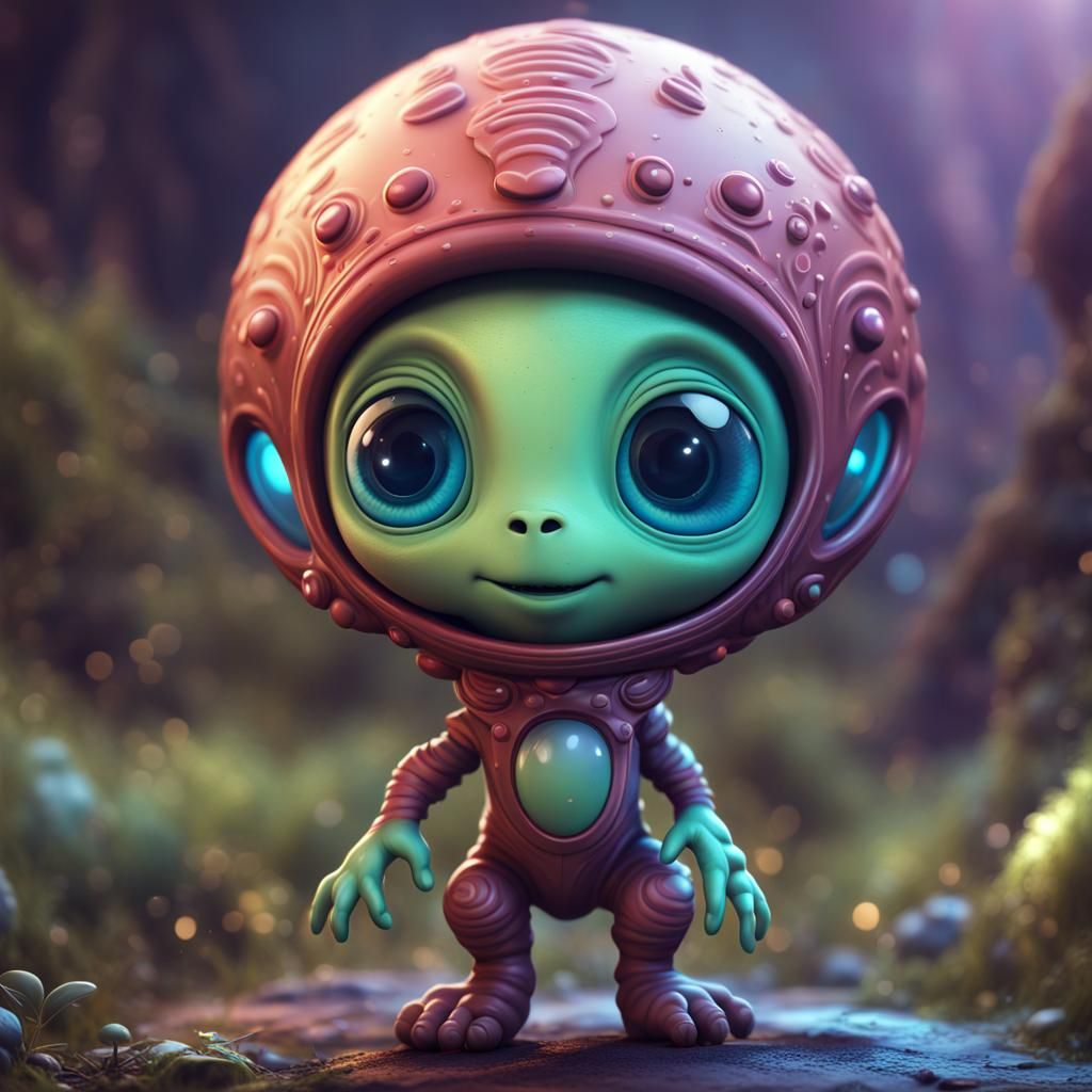 Cute and adorable cartoon alien baby, fantasy, dreamlike, surrealism ...