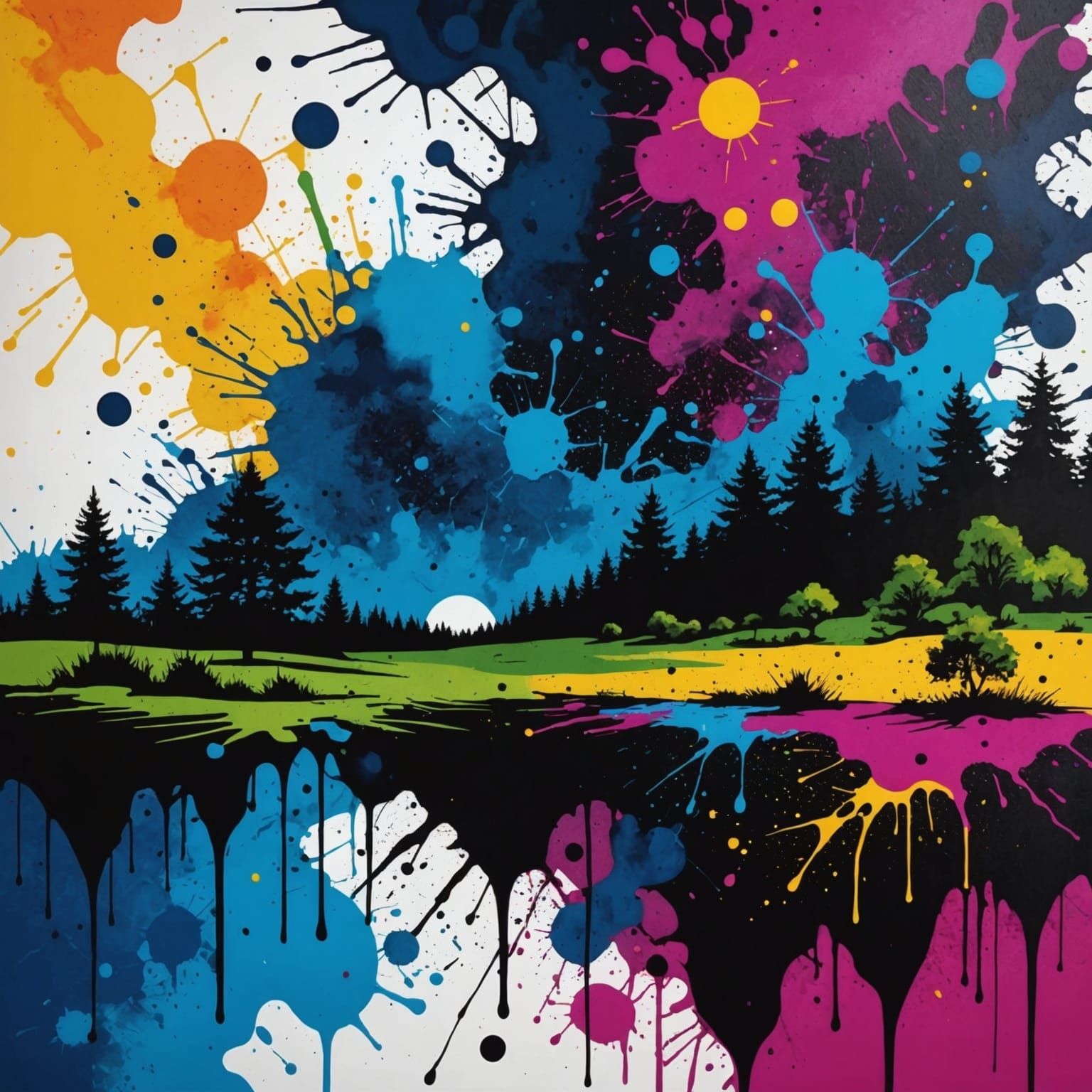 Vibrant Abstract Ink Landscape in Intricate Detail - AI Art