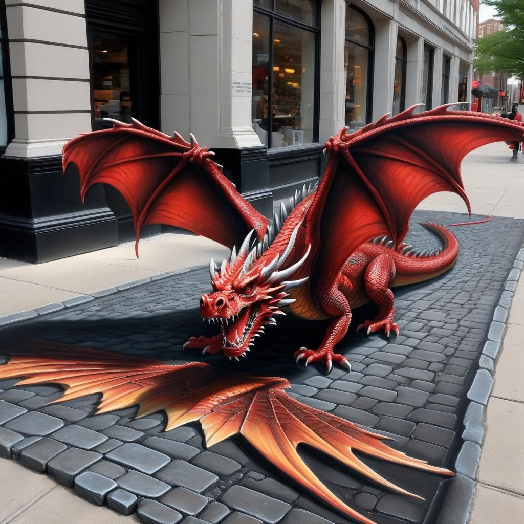 3d pavement art of a dragon - AI Generated Artwork - NightCafe Creator