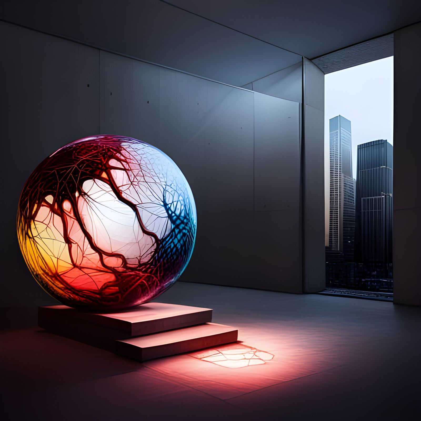 huge glass orb emitting an ominous light and containing a mass of very ...