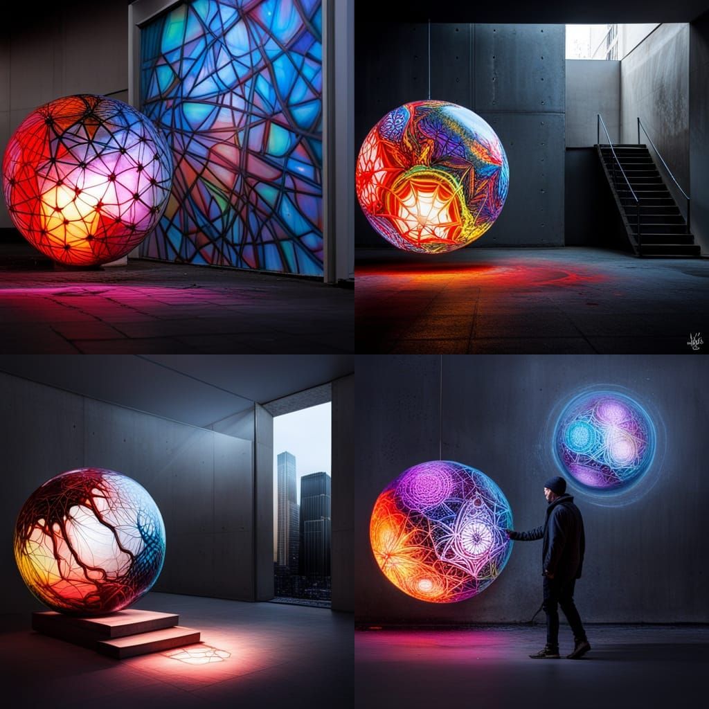 huge glass orb emitting an ominous light and containing a mass of very ...