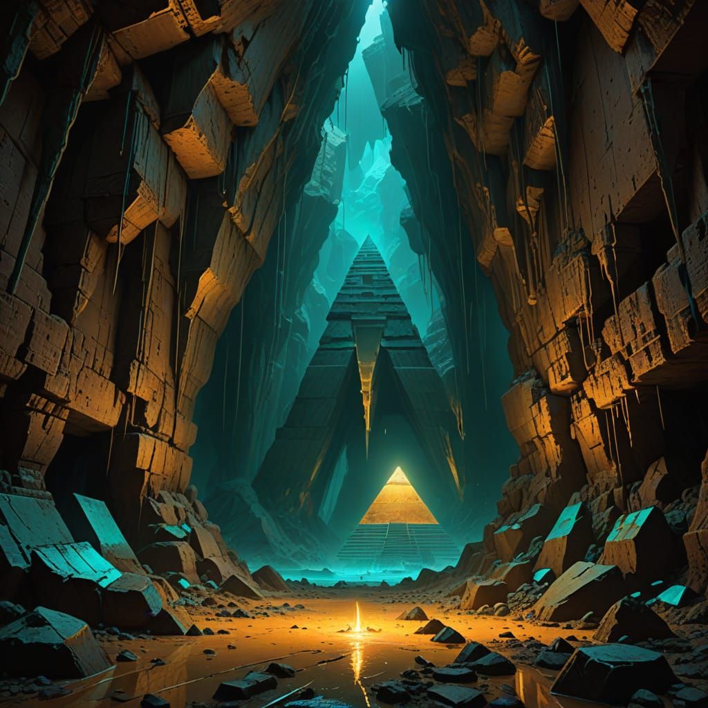 Ancient Pyramid Dominates Underground Cavern with ... - AI Art