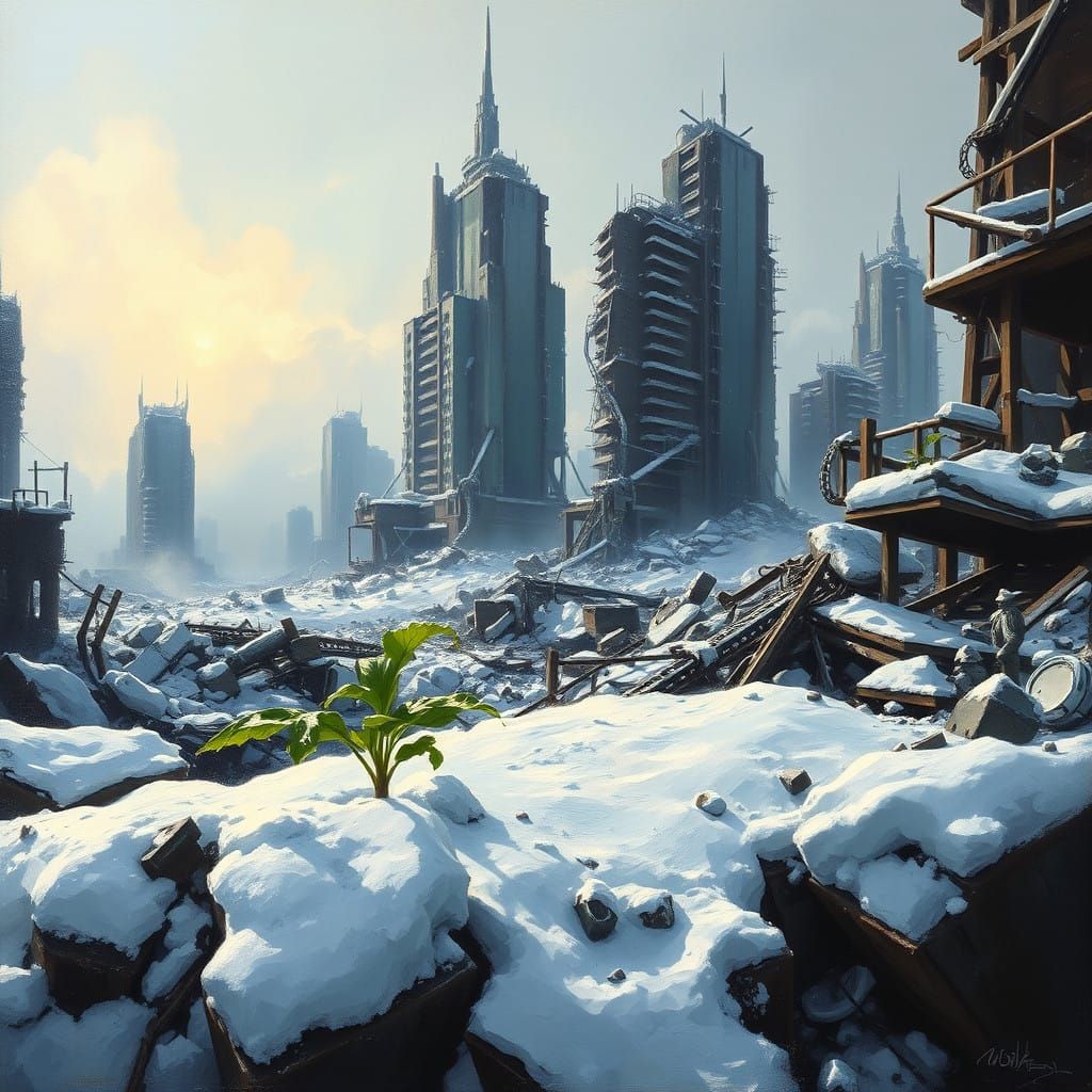 Ruins of a destroyed civilization and the potential birth of new life