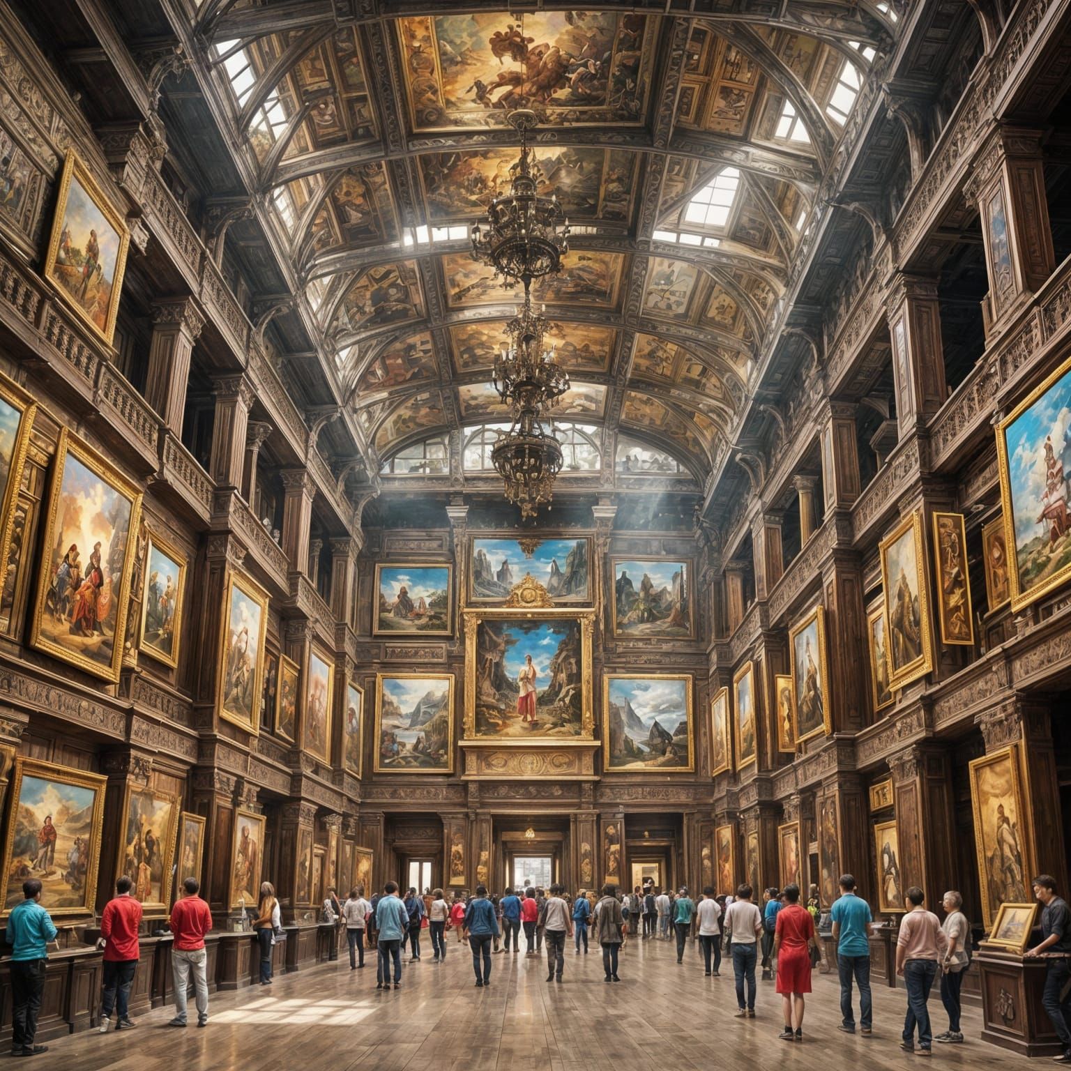 Epic Exhibition Hall with Heroic Paintings of Ever... - AI Art