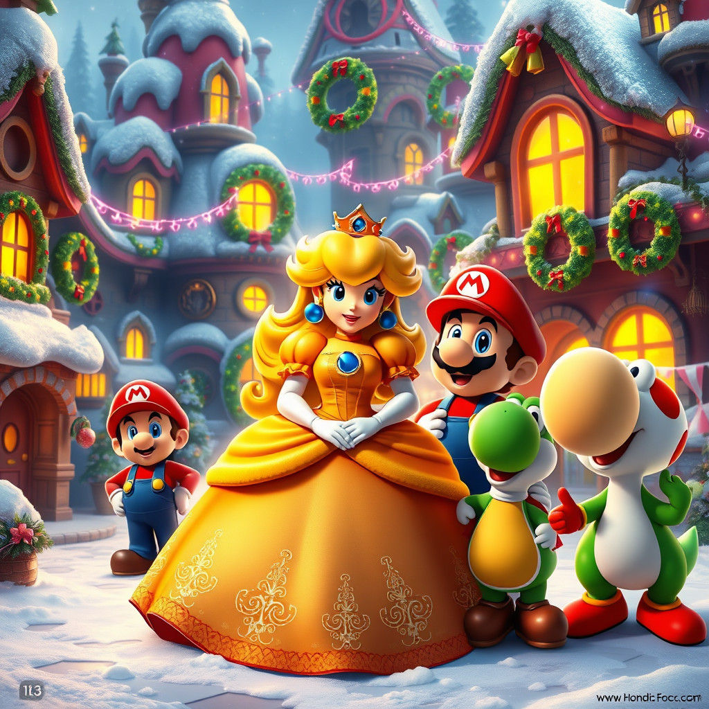 Princess Peach celebrating Christmas in the Mushroom Kingdom with Mario ...