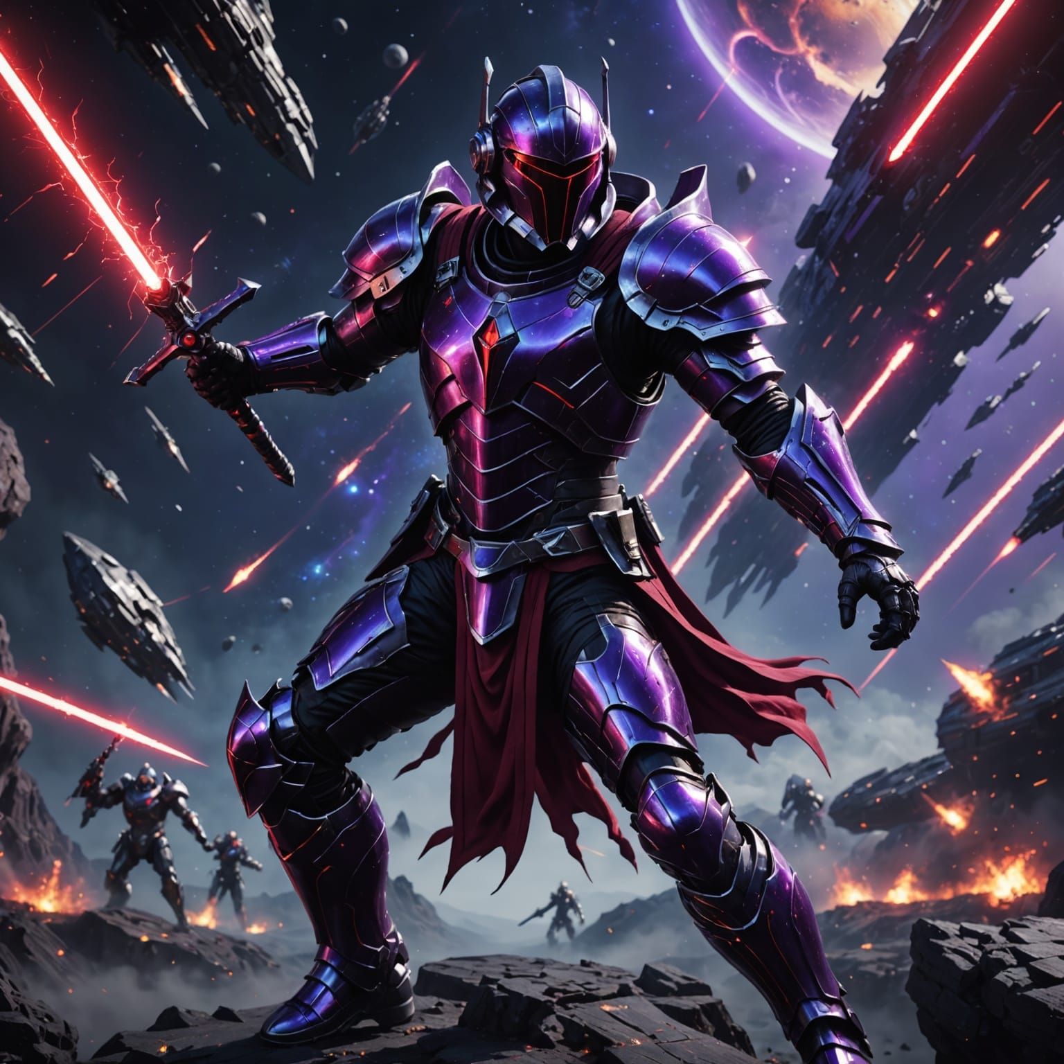 Epic Space Knights Clash in a Galaxy of Splendor - AI Art