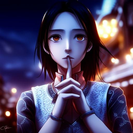 Gadis anime dengan rambut kuning di bawah sinar bulan, gaya anime ...