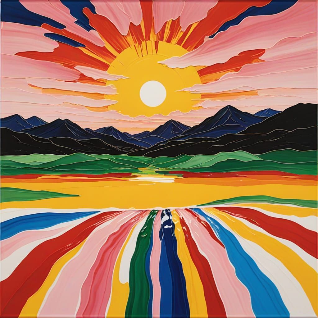 Surreal Baroque Masterpiece of a Sunset Meadow Sce... - AI Art