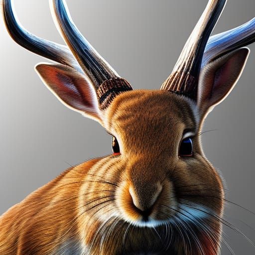 a jack rabbit with deer antlers coming out of its head, dynamic ...
