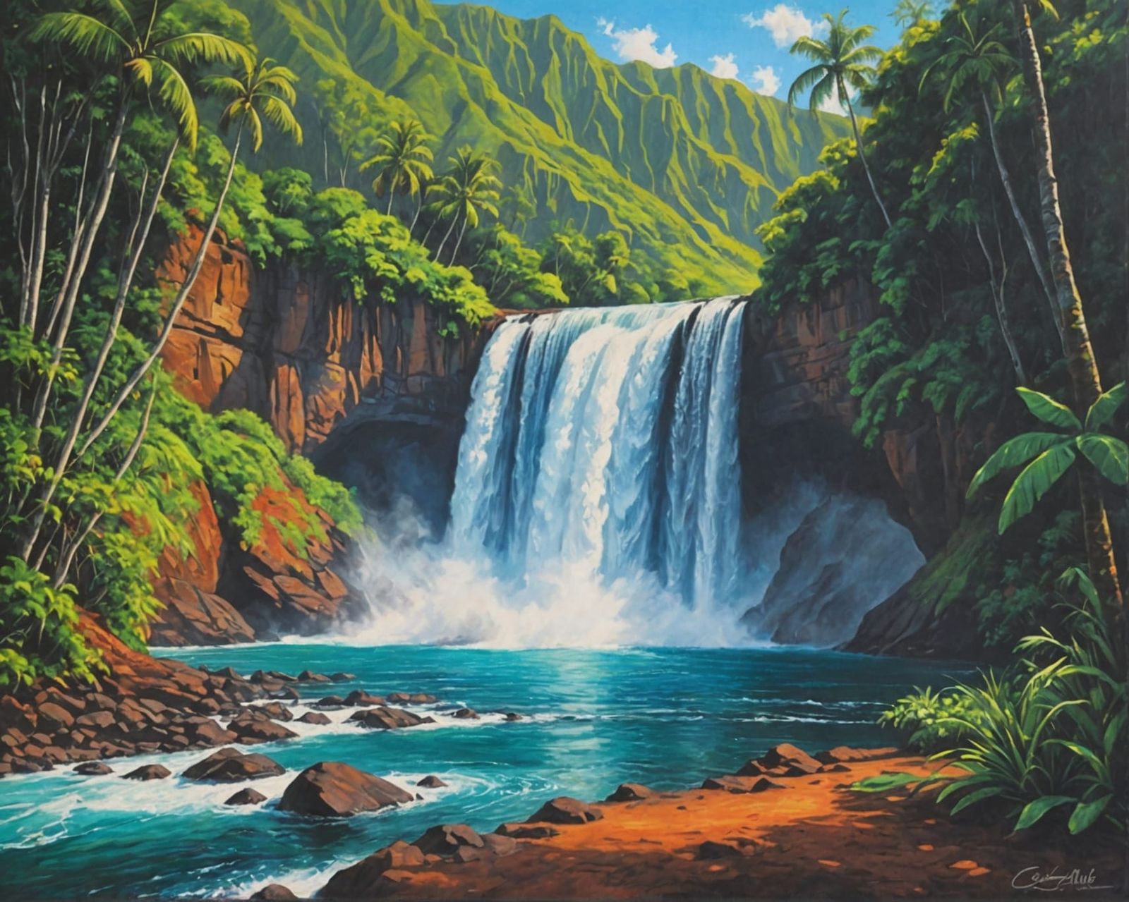 Chalk drawing of a Hawaii Waterfall - AI Generated Artwork - NightCafe ...