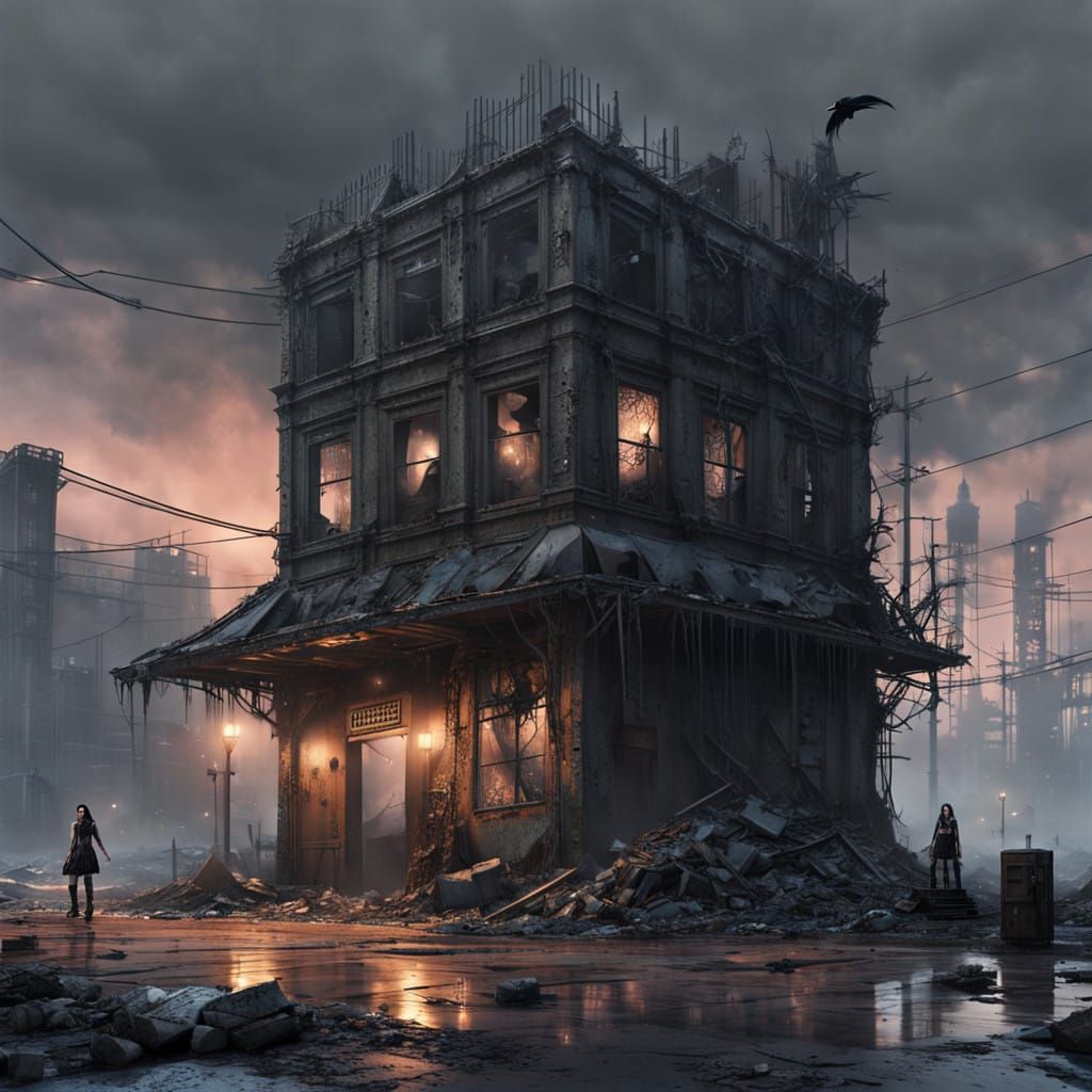 Mysterious Goth Model in Post-Apocalyptic Ruins, i... - AI Art
