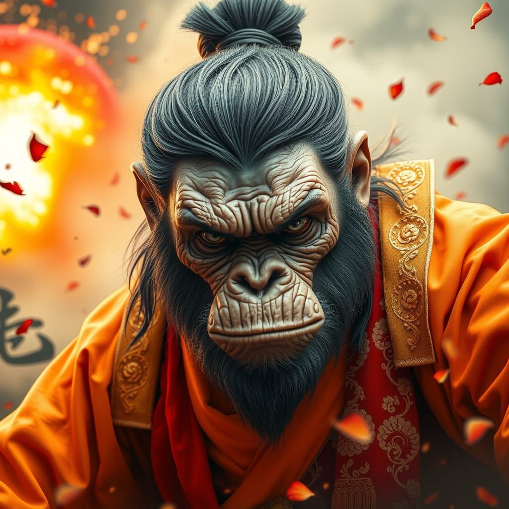 ape-like figure - Powerful Ape-Man in Vibrant Traditional At...