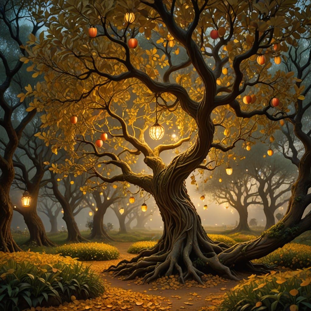 Surreal Apple in a Whimsical Orchard Scene - AI Art