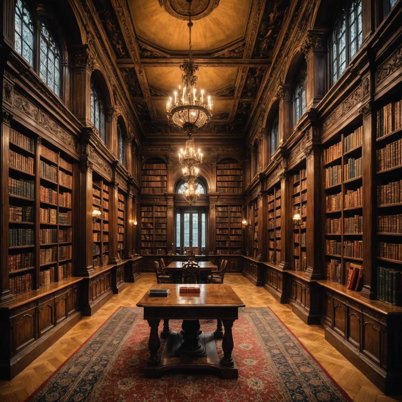 Elegant Classical Library Interior in Hyperrealist... - AI Art
