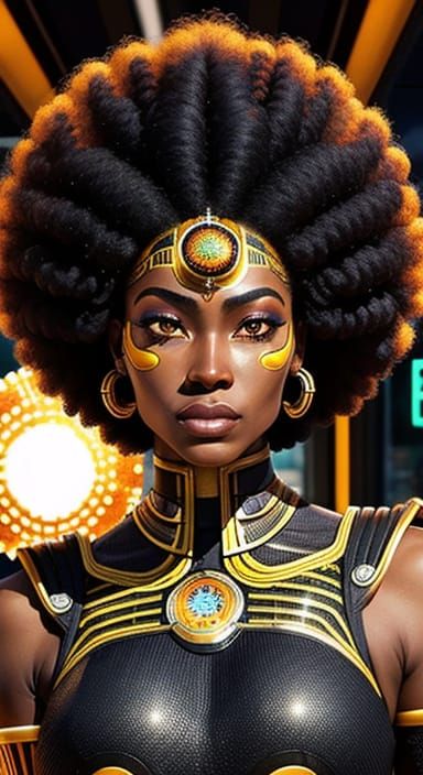 Afrofuturist Woman with Rondel Sunburst Hair Portr... - AI Art