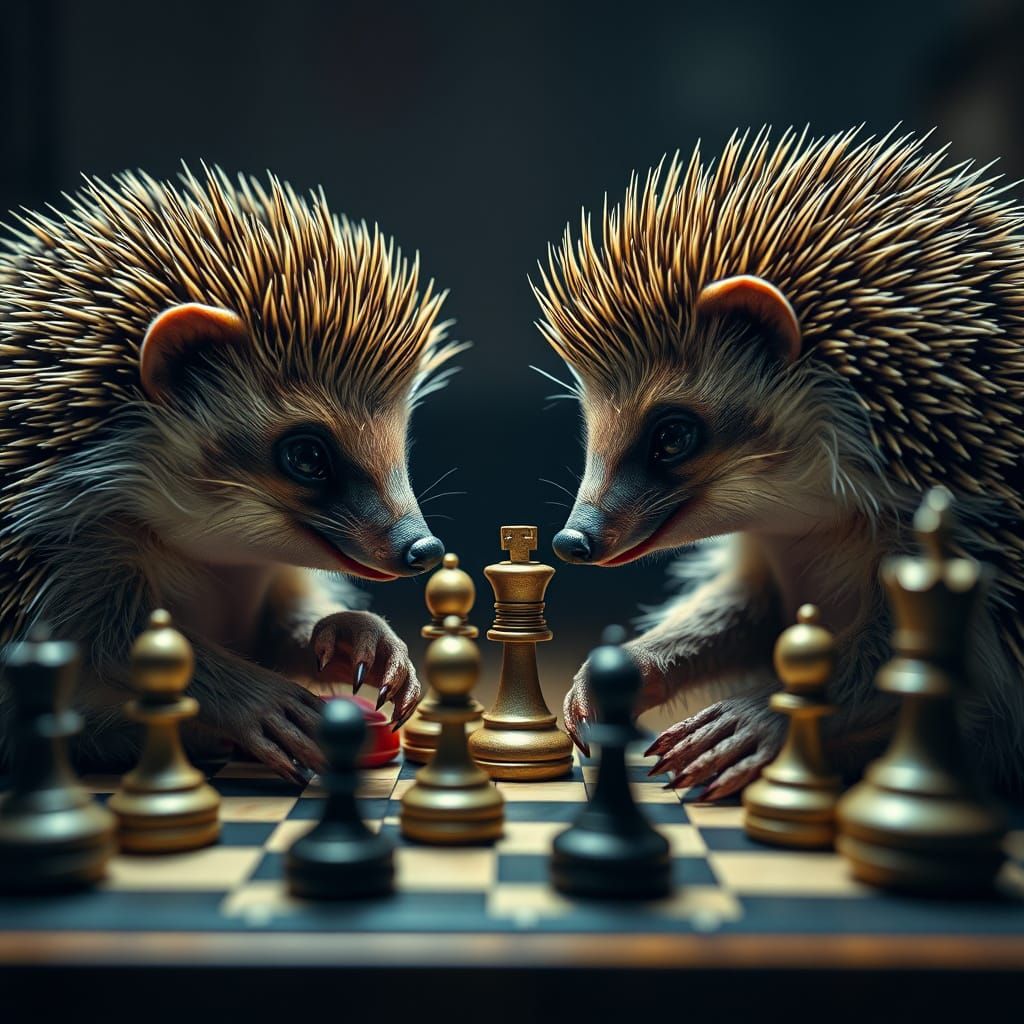 Two hedgehogs playing chess - Two hedgehogs playing chess