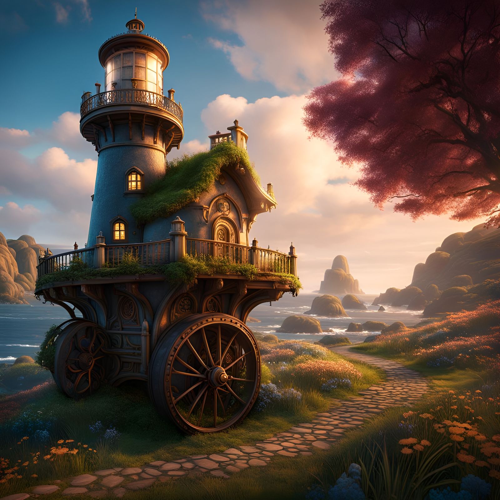 lighthouse on wheels - AI Generated Artwork - NightCafe Creator
