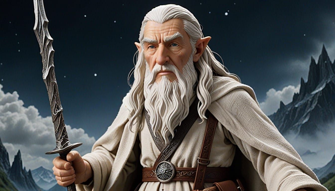 Surreal Claymation Lord of the Rings Wizard in Ele... - AI Art