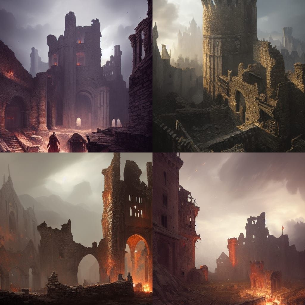 Ruins of a medieval castle that was destroyed by a dragon attack a ...