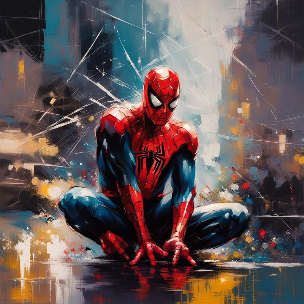 Spiderman, Cosmic reflection, art by Henry Asencio & Liam Wong, bokeh ...