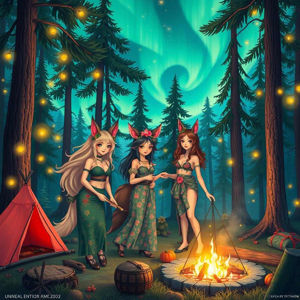 Whimsical Vixens in Enchanted Forest Summer Camp - AI Art