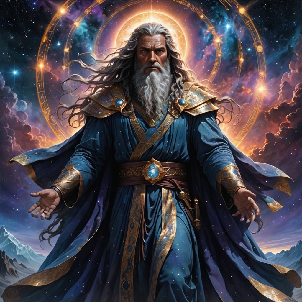 Father of the gods, is an imposing figure with an ethereal presence ...