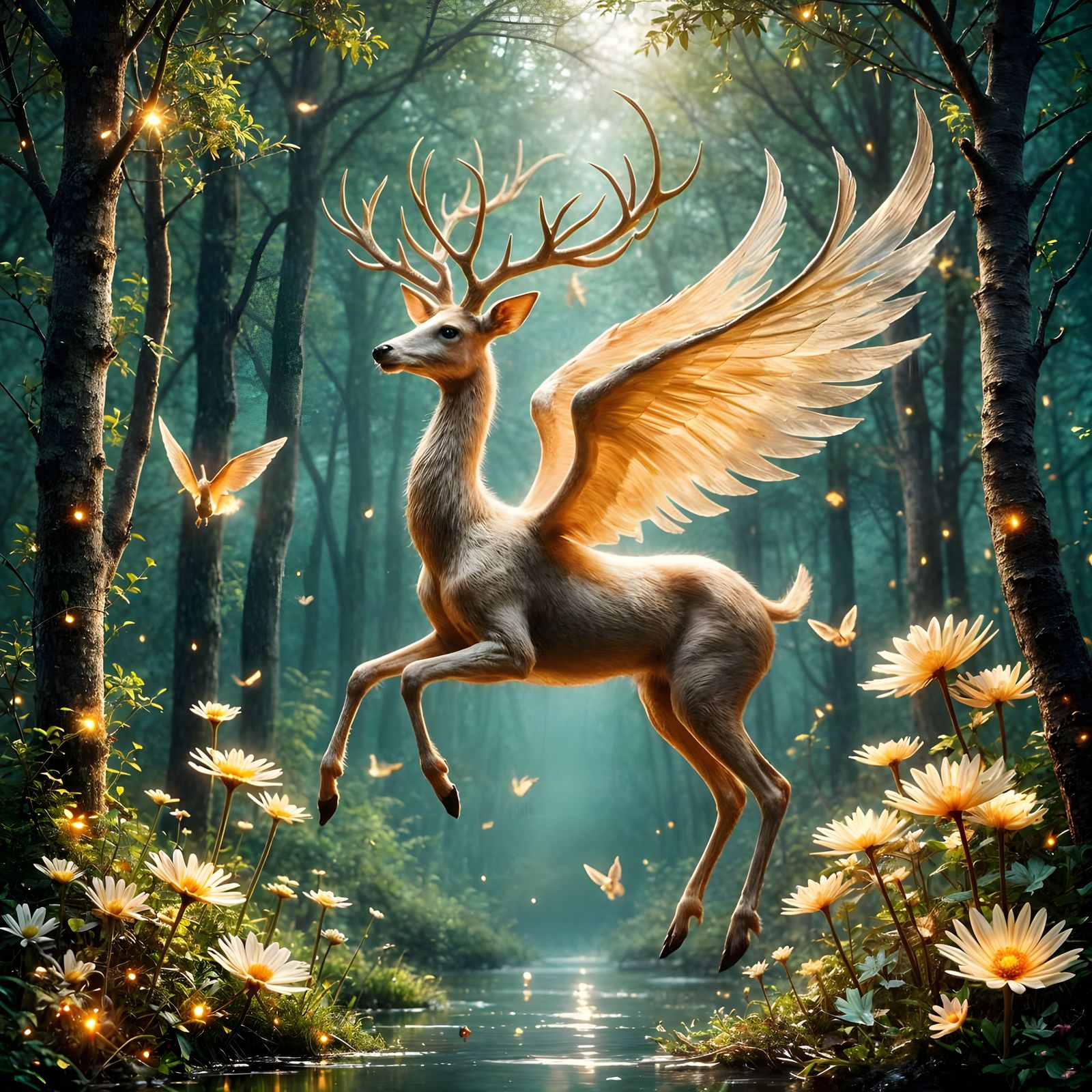 Mystical dear - Ethereal Deer Guarding Enchanted Forest