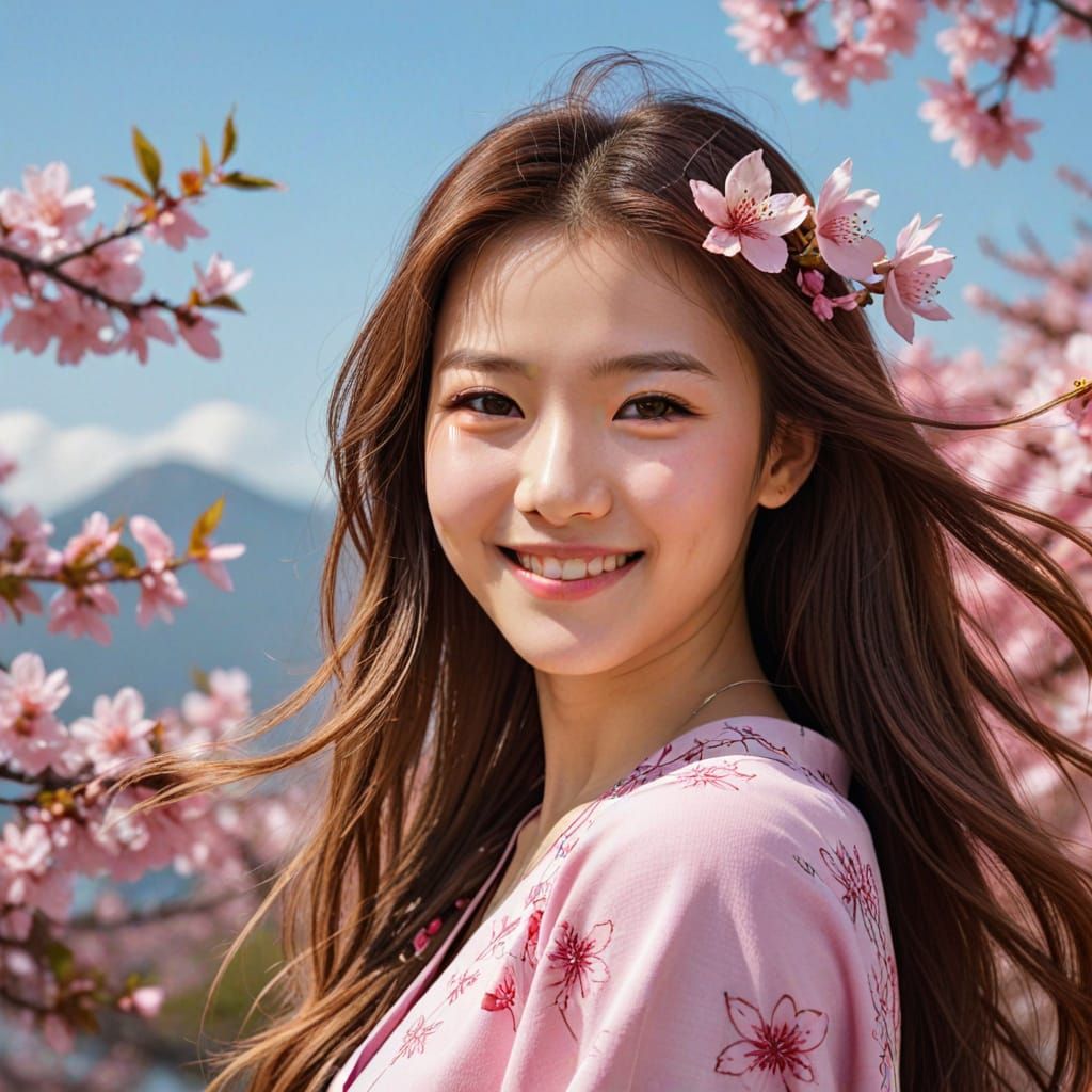 Ethereal Sakura Maiden in Whispers of Pink Wind - AI Art