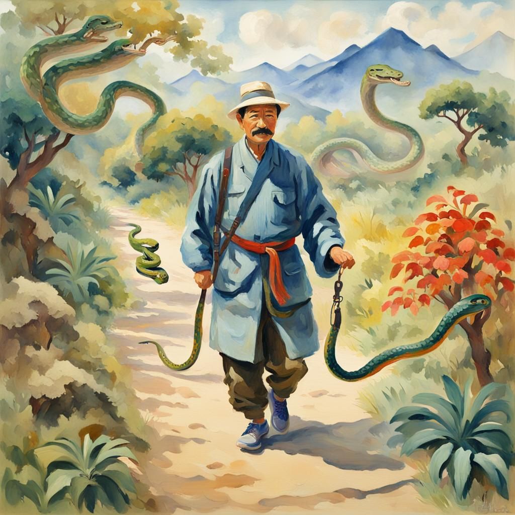 Mr. Hao walking his snakes - Elegant Chinese Gentleman Strol...