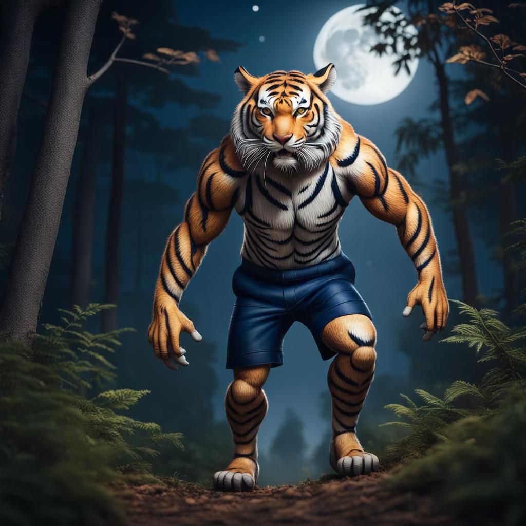 humanoid bipedal anthropomorphic photorealistic tiger with hands ...