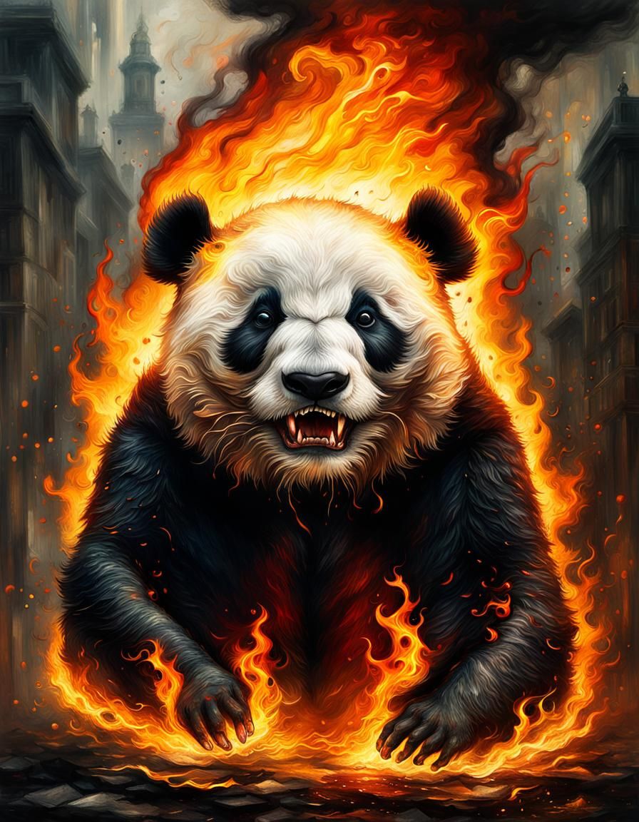 "Fiery Obese Flaming Giant Panda engulfed in Flames": photograph by ...