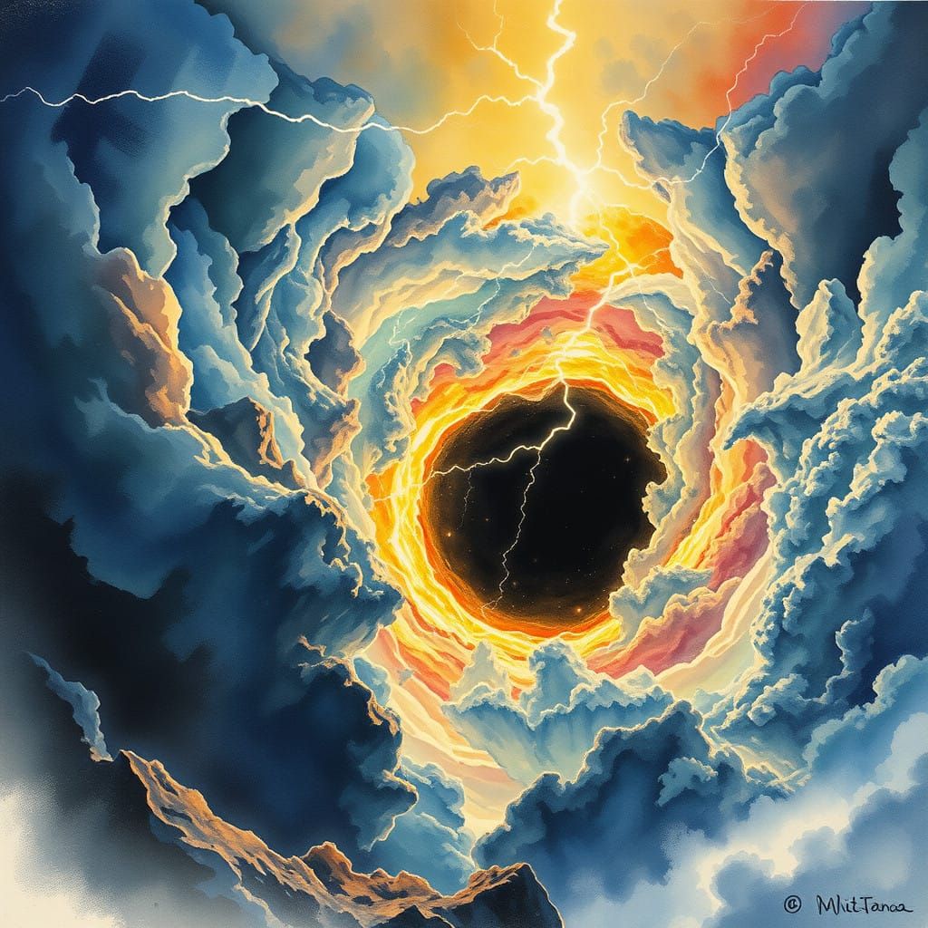 Cataclysmic Watercolor of a World Swirling into a ... - AI Art