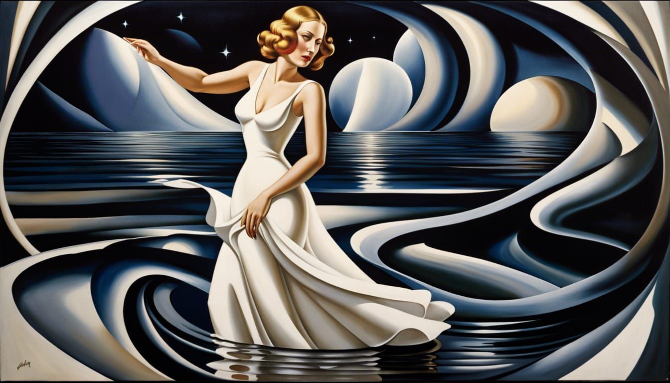 Tamara de Lempicka painting, an art deco portrait of a woman wearing a ...