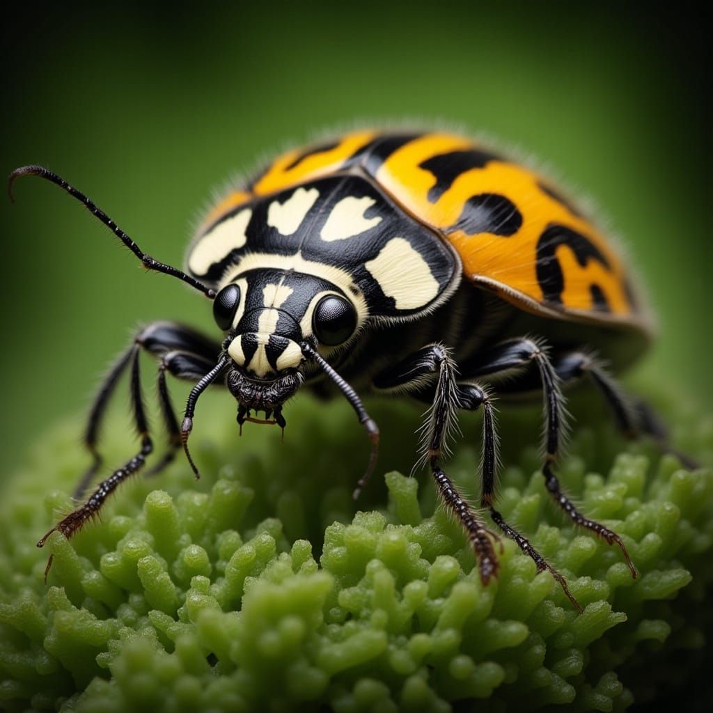 Vibrant Zebra Ladybug Macro in Neon Cyberpunk Styl... - AI Art